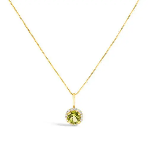 HAUS OF BRILLIANCE 10k Gold Gemstone And Diamond Accent Halo Pendant Necklace - Yellow | Green Peridot